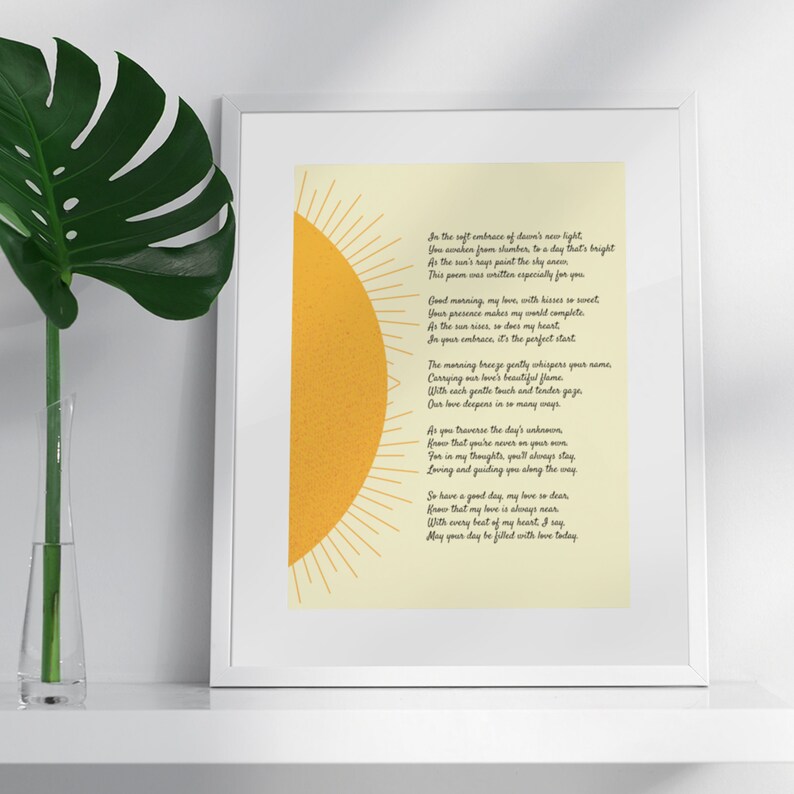 Good Morning Poem Poster Art for Her or Him, Good Morning Love Poetry ...