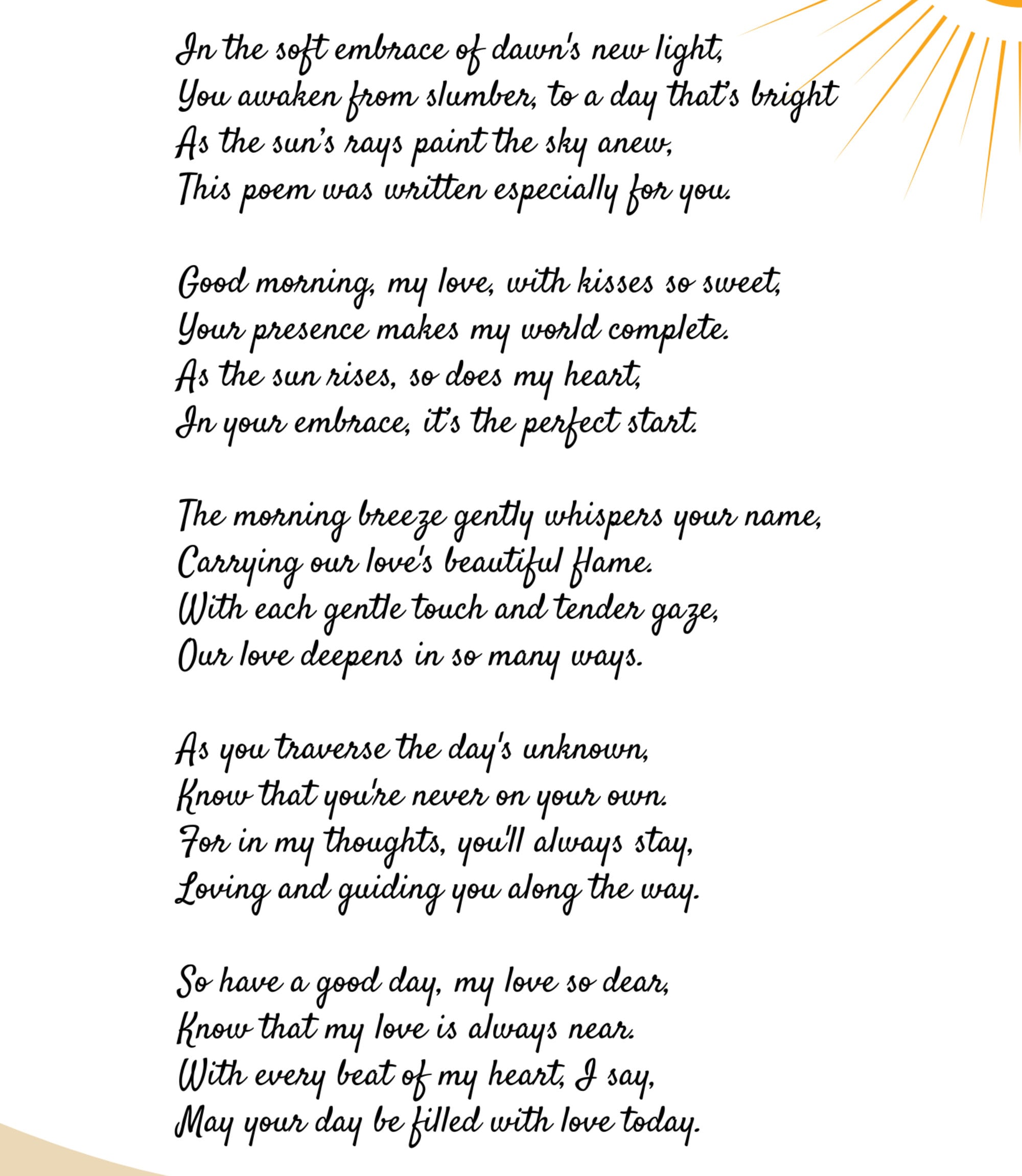 Good Morning Poem Poster Art for Her or Him, Good Morning Love Poetry ...