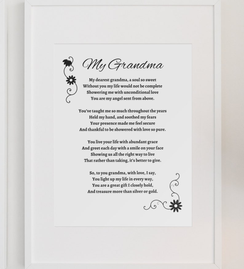 Grandmother Poem Art Print, Nana Birthday Gift (digital Download) - Etsy