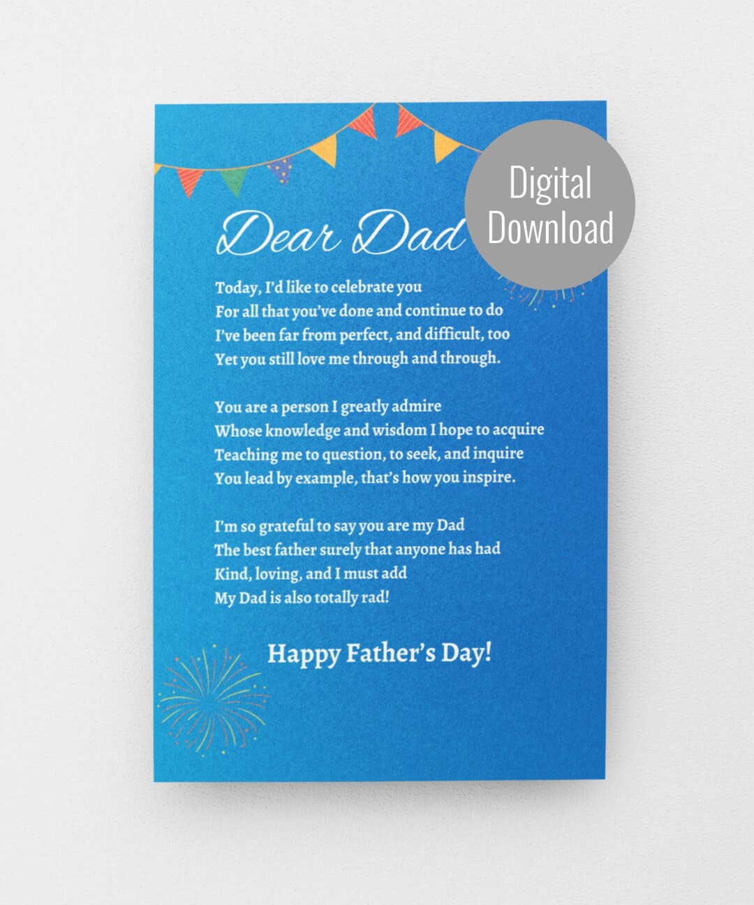 Original Father's Day Poem Printable Card, Poem for Dad Digital ...