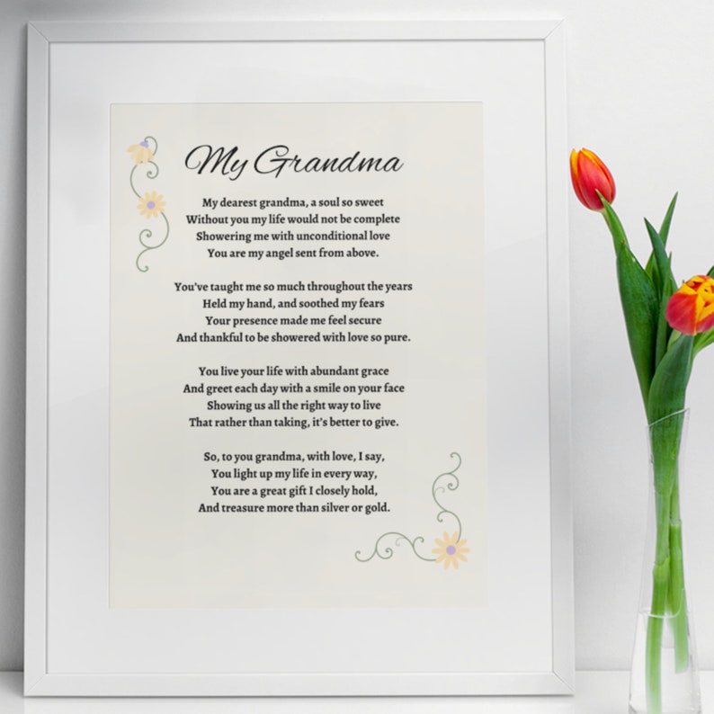 Grandmother Poem, Original Birthday Grandma Poem Art, Grandmother Poems ...