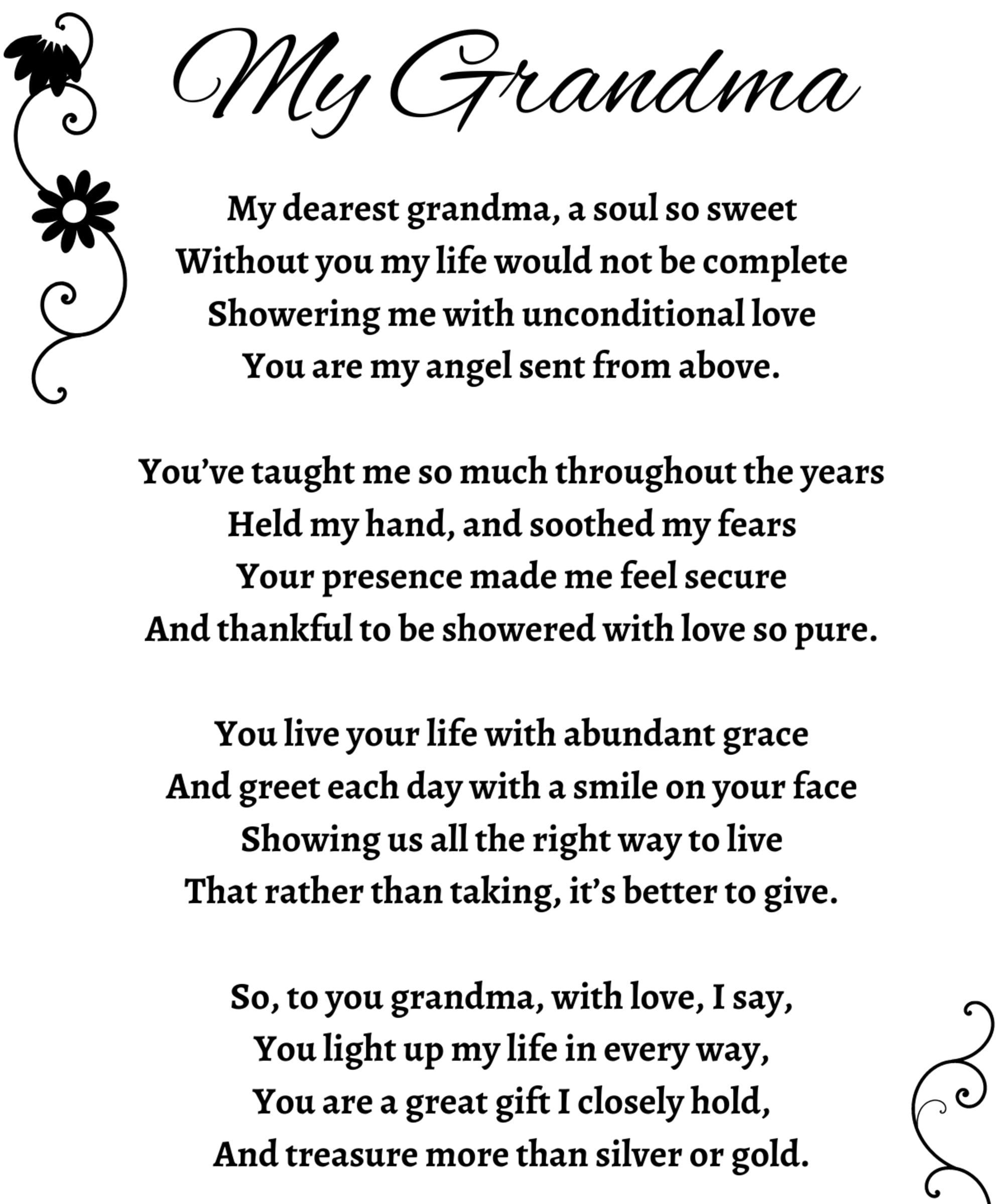 Grandmother Poem, Original Birthday Grandma Poem Art, Grandmother Poems ...
