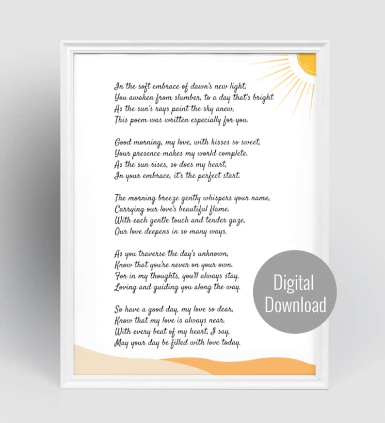 Good Morning Poem Poster Art for Her or Him, Good Morning Love Poetry ...