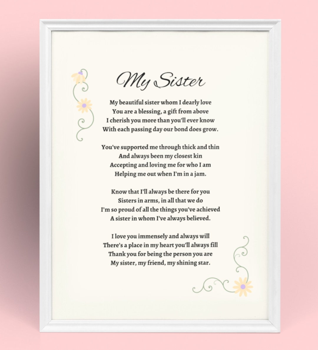 Original Sister Poem Birthday Poem For Sister Digital Wall Art Sister
