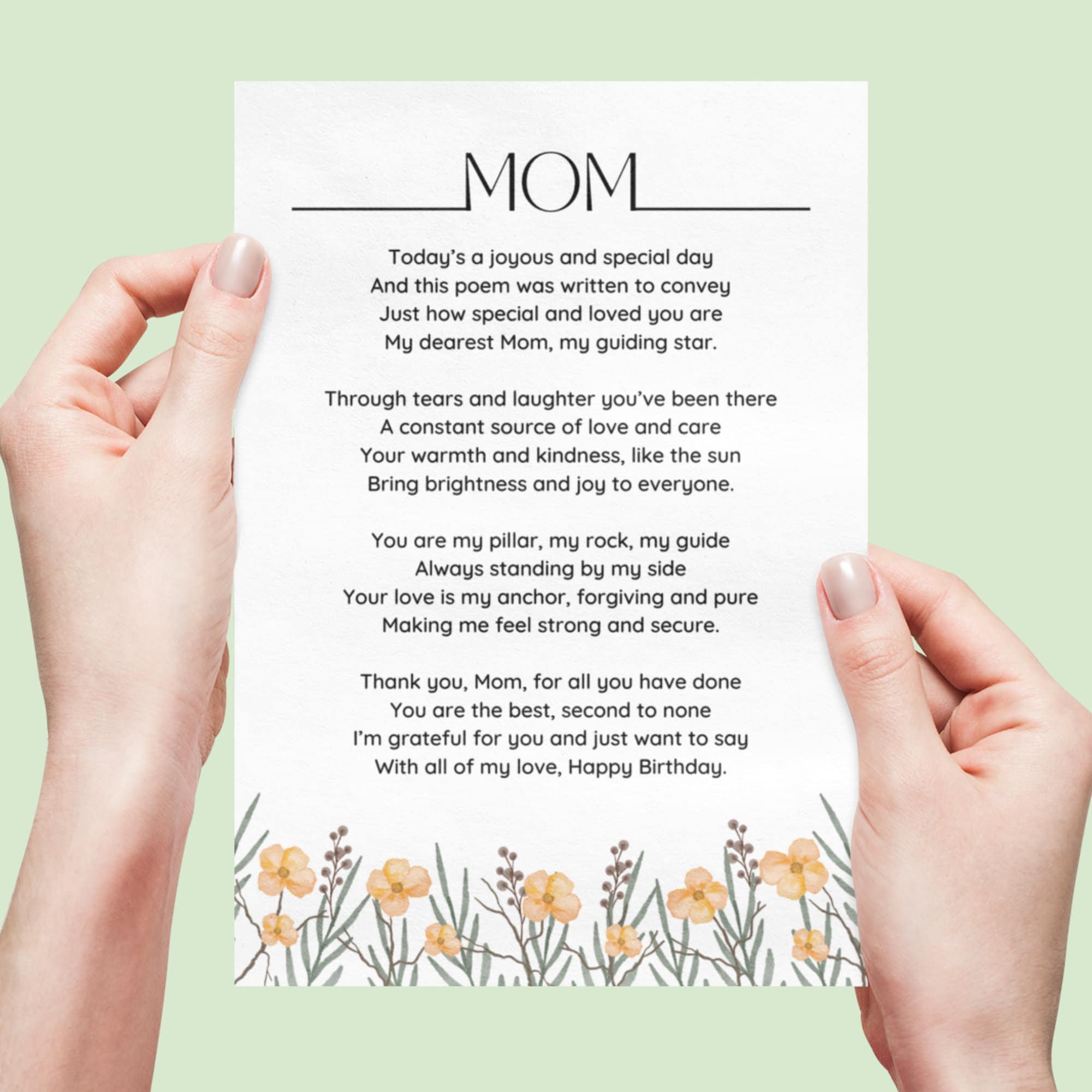 Birthday Poem for Mom Card, Birthday Card for Mom, Mother Birthday ...