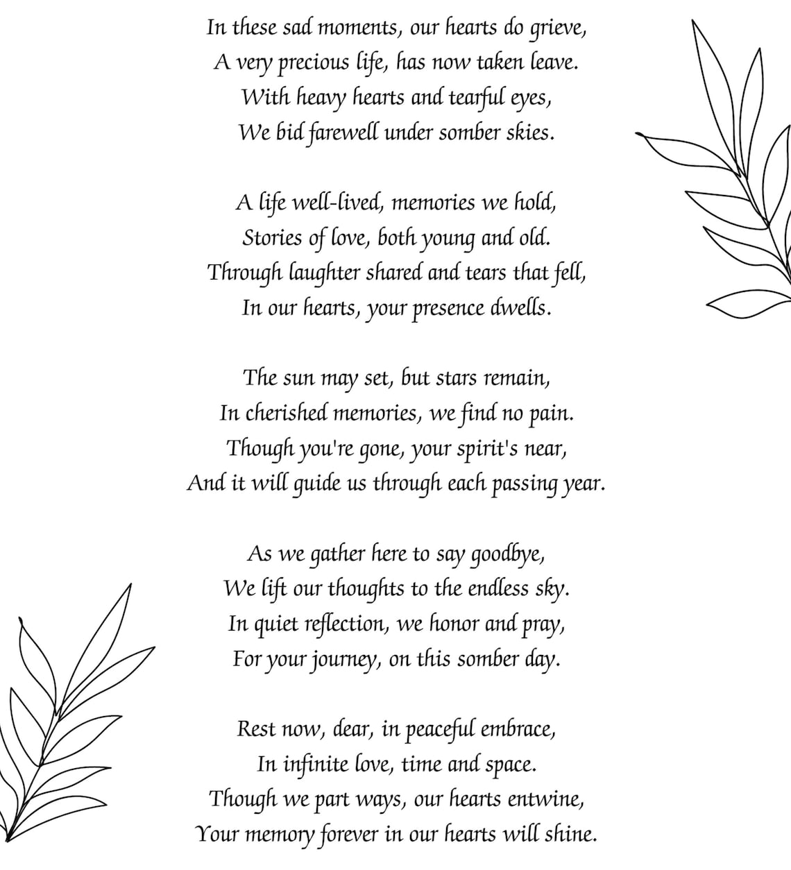 Uplifting Funeral Poem, Short Poems for Funerals, Memorial Poems to ...