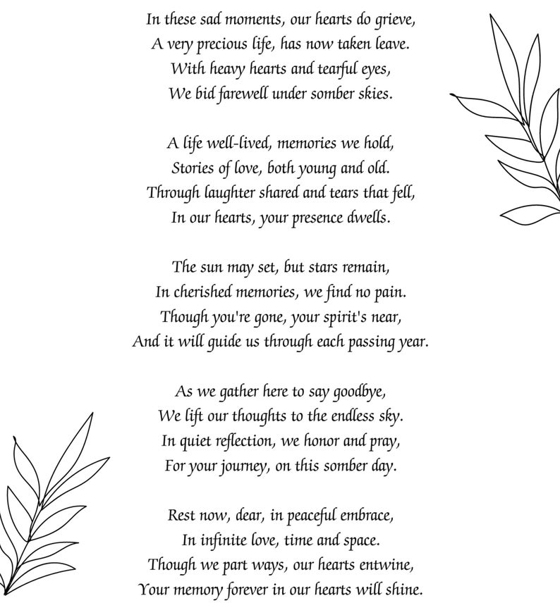Uplifting Funeral Poem, Short Poems for Funerals, Memorial Poems to ...