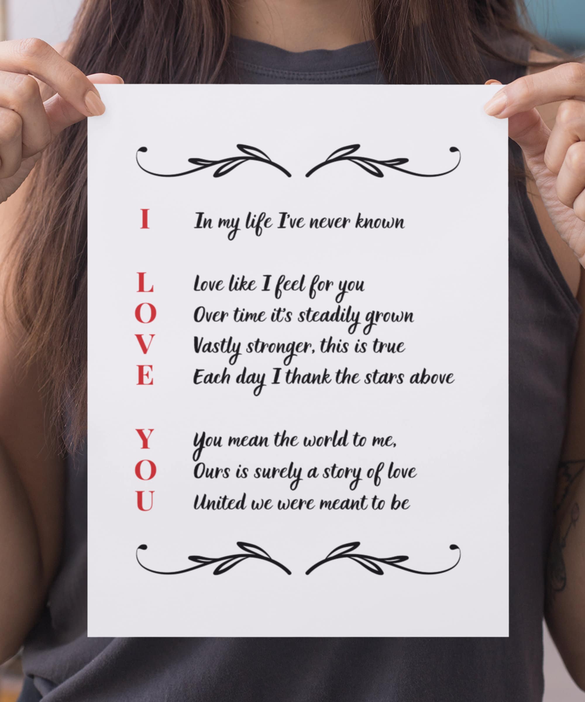 Acrostic I Love You Poem Printable Card, Love Poems for Her and Him ...