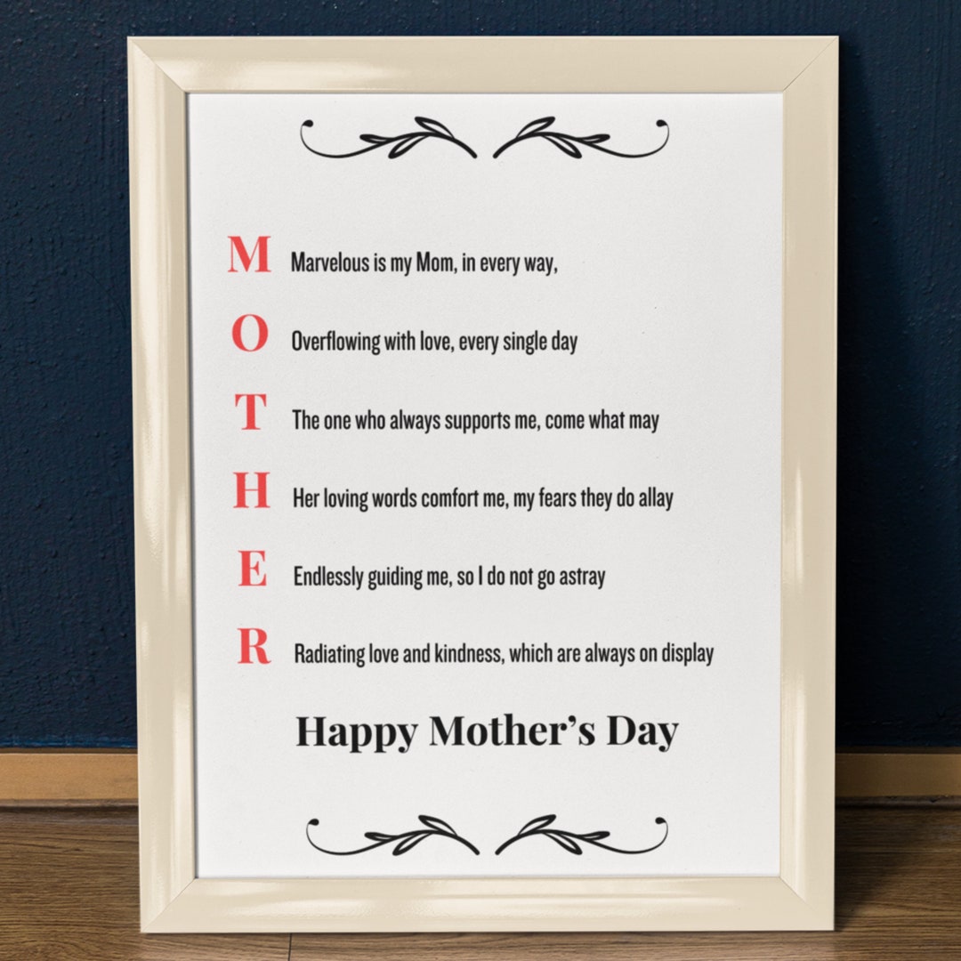 Acrostic Mother's Day Poem for Mom Digital Download Printable, Mother's ...