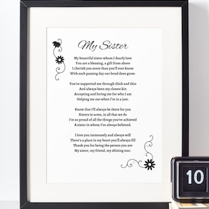 Sister Poem Art Print, Birthday Gift for Sister (digital Download) - Etsy