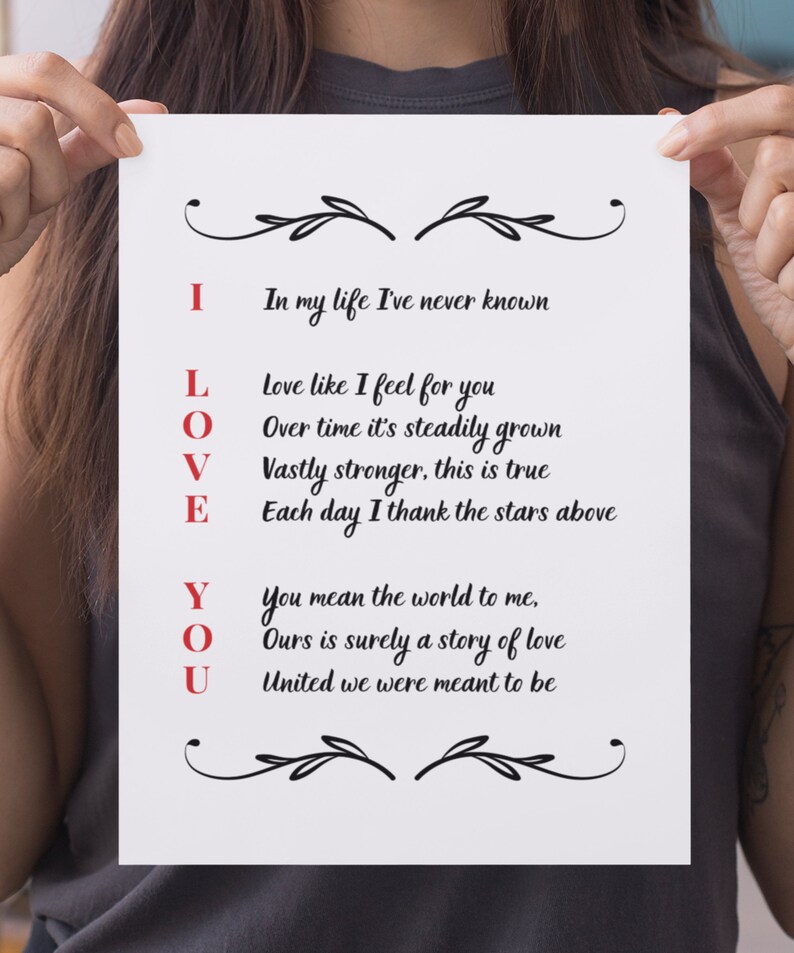Acrostic I Love You Poem Print, Romantic Gift (digital Download) - Etsy
