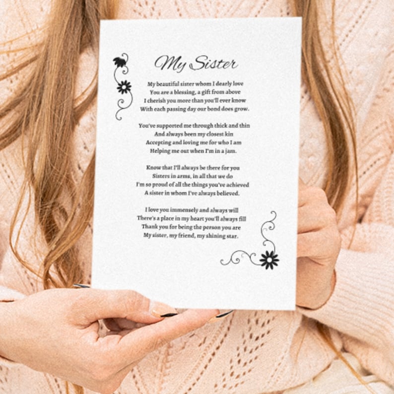 Sister Poem Card, Heartfelt Gift (digital Download) - Etsy