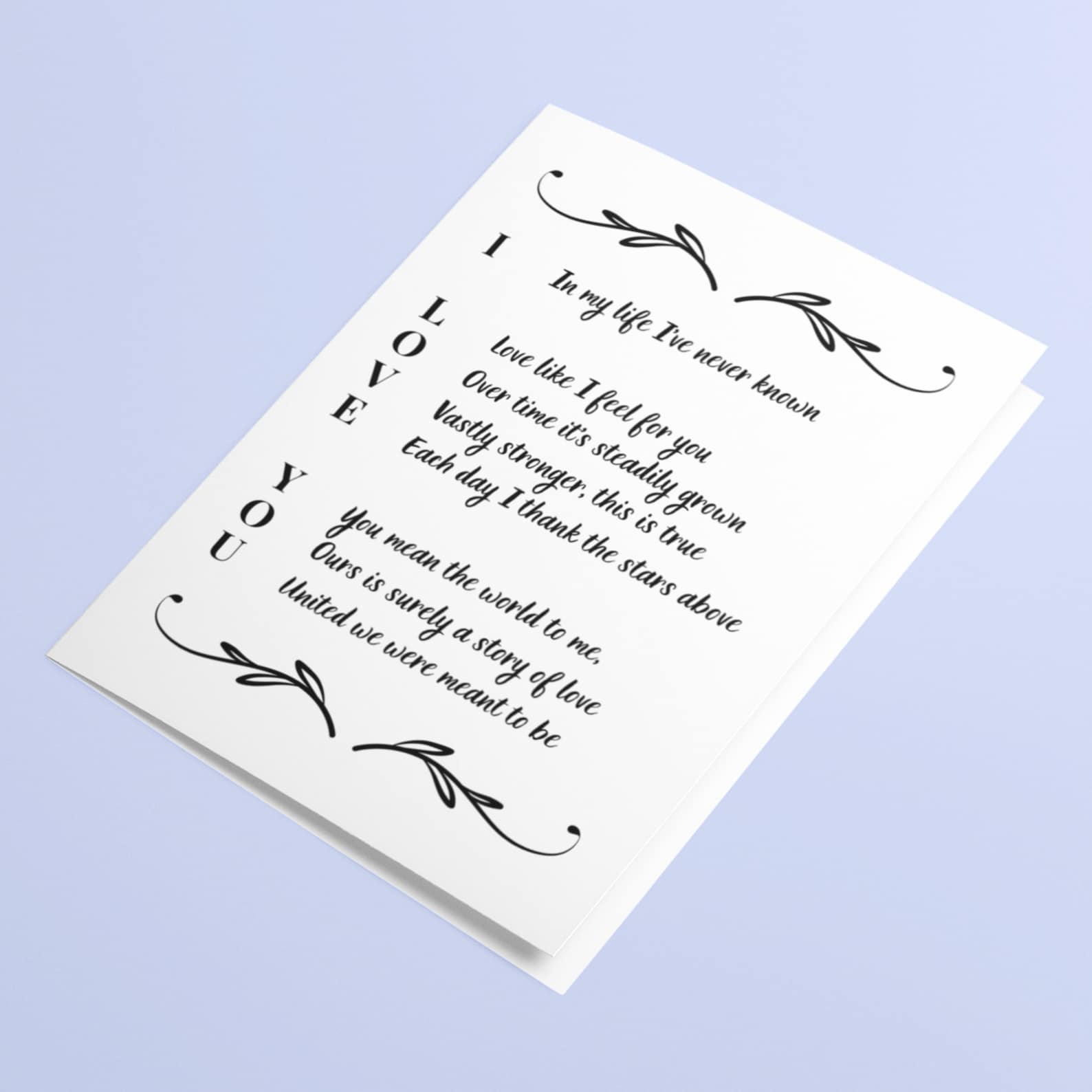 Acrostic I Love You Poem Printable Card, Love Poems for Her and Him ...