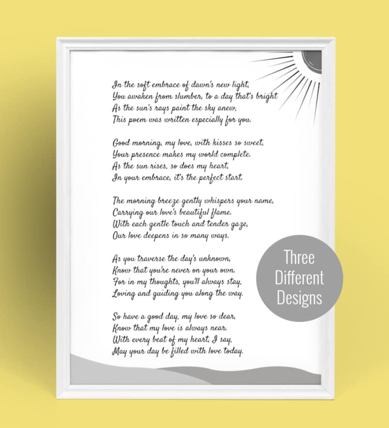 Good Morning Poem Poster Art for Her or Him, Good Morning Love Poetry ...