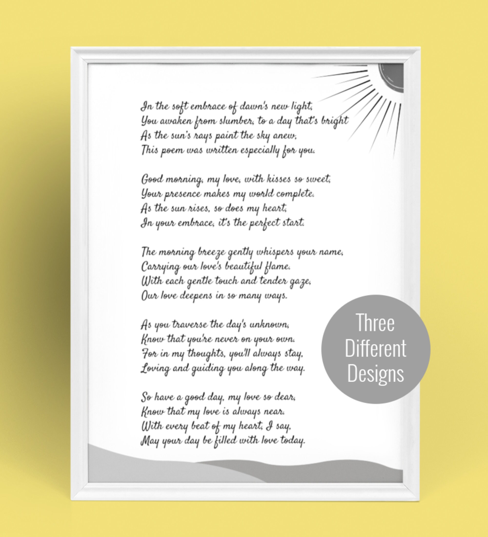 Good Morning Poem Poster Art for Her or Him, Good Morning Love Poetry ...