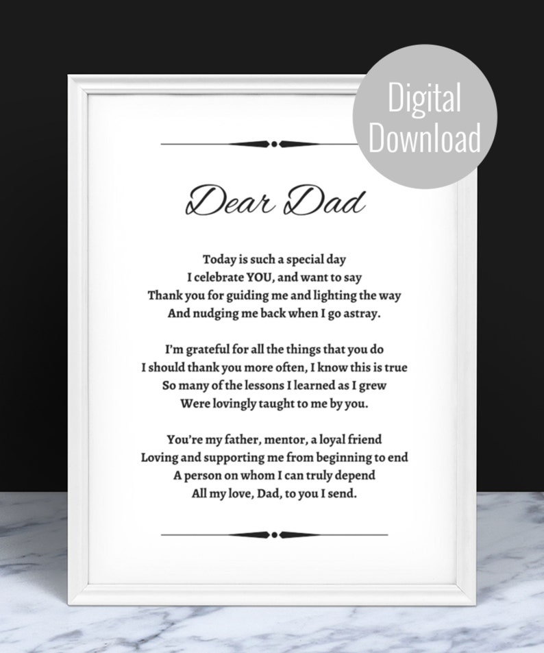 Original Dad Poem, Father Poem Digital Download Printable, Poems for ...