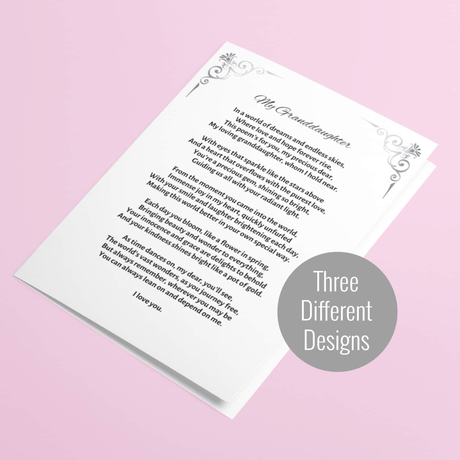 Granddaughter Poem Card, Birthday Poem for My Granddaughter ...