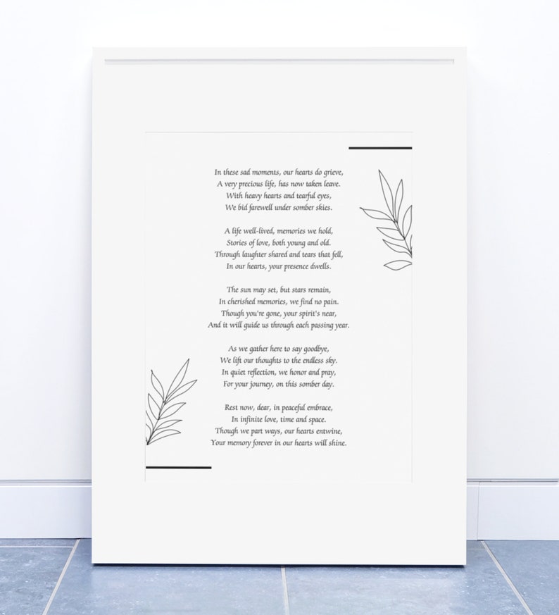 Uplifting Funeral Poem, Memorial Verse (digital Download) - Etsy