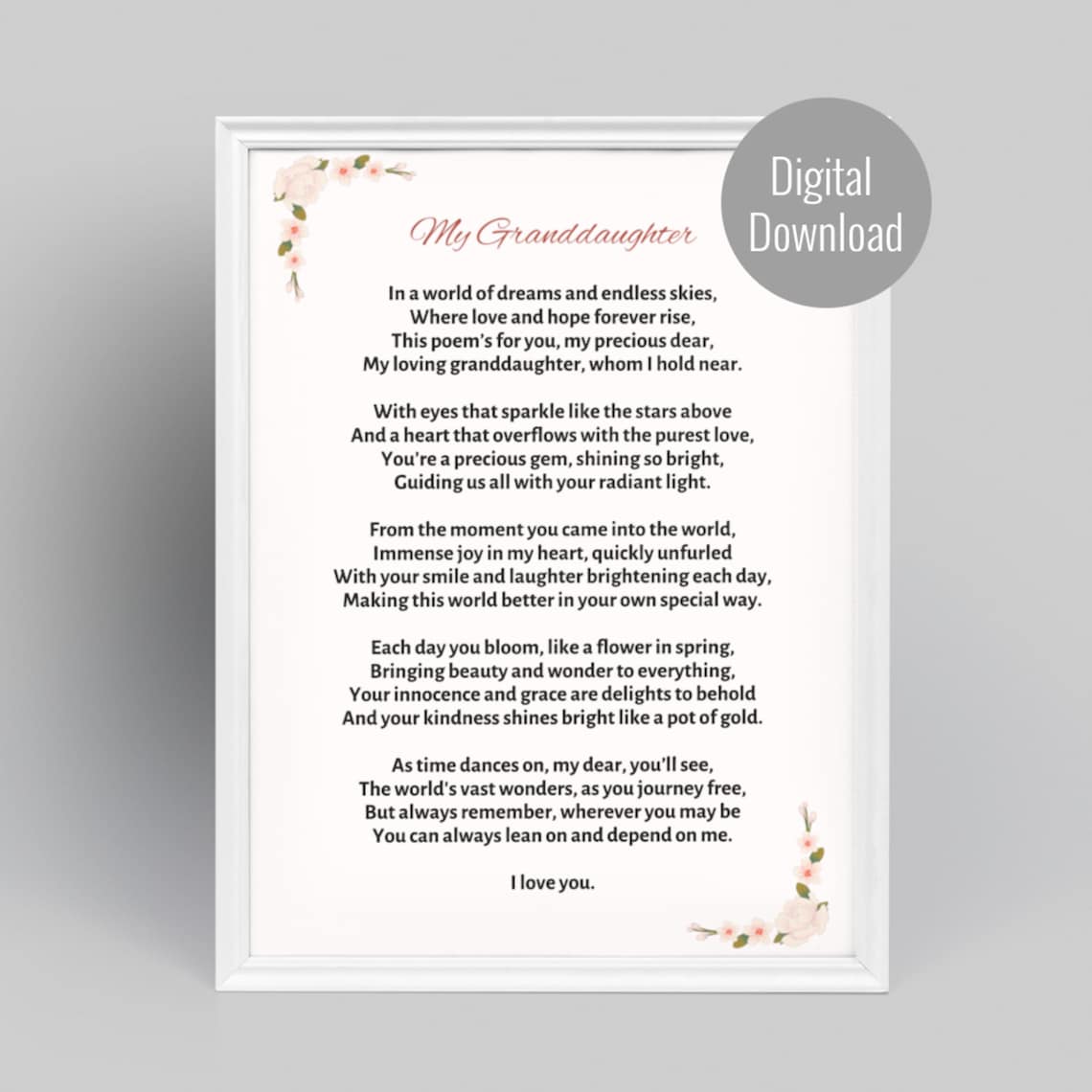Granddaughter Birthday Poem Digital Download Print, Granddaughter ...