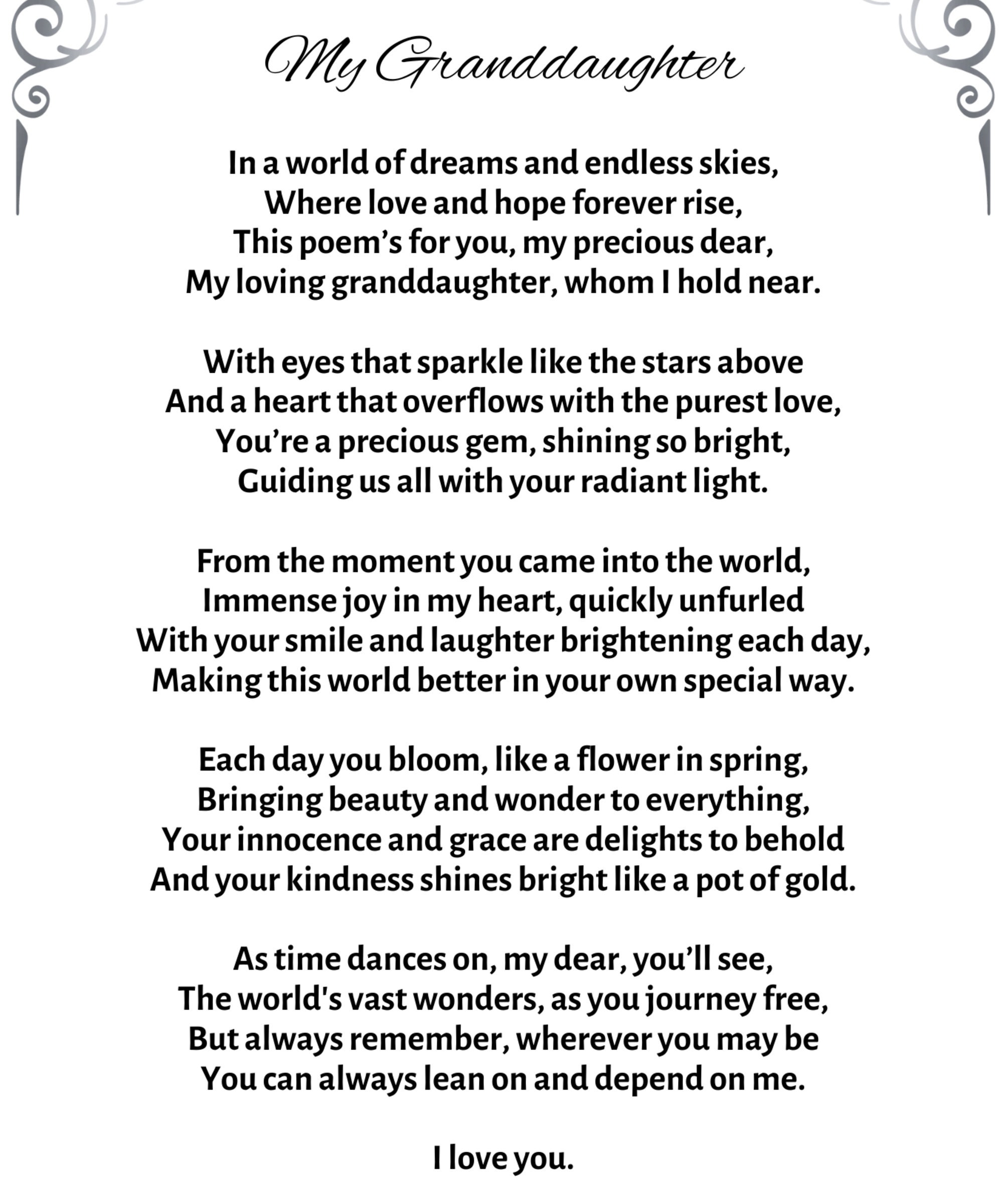 Granddaughter Birthday Poem Digital Download Print, Granddaughter ...