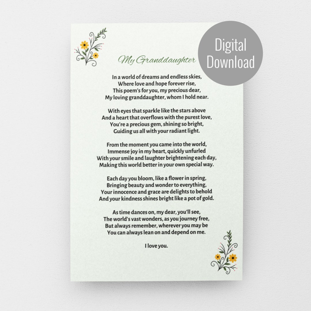 Granddaughter Poem Card Birthday Poem For My Granddaughter