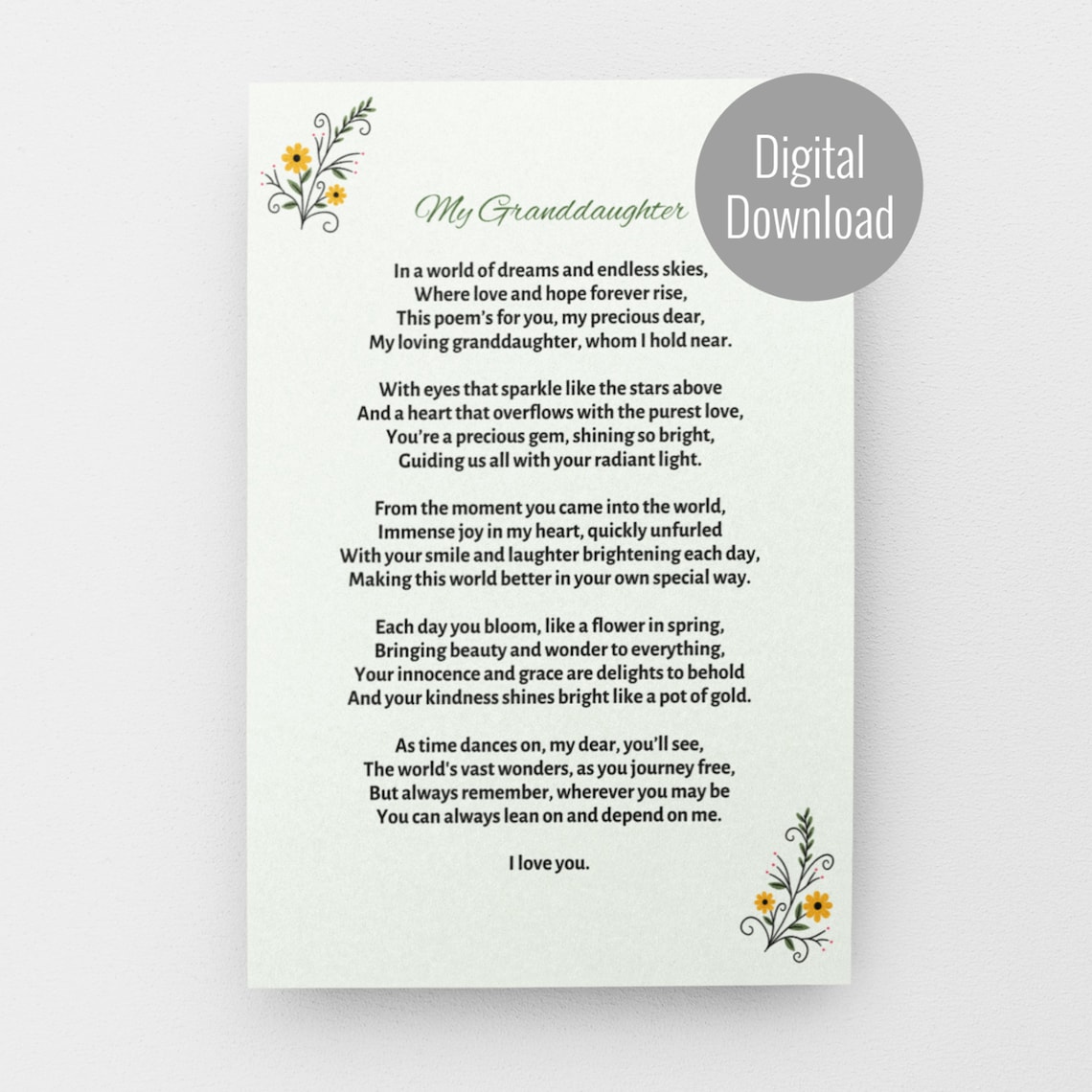 Granddaughter Poem Card, Birthday Poem for My Granddaughter ...