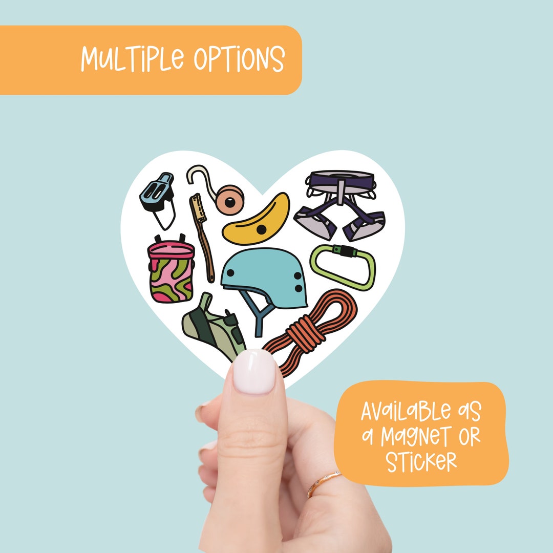 Rock Climbing Gear Heart Sticker or Magnet: Waterproof Climber Decal - Etsy