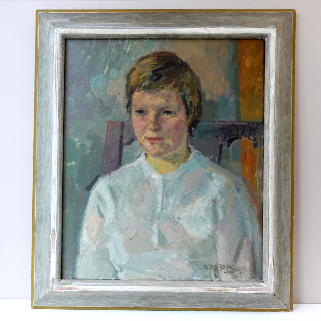 Mid Century Vintage Child Portrait Painting by Cor Dik 1950s Oil on ...