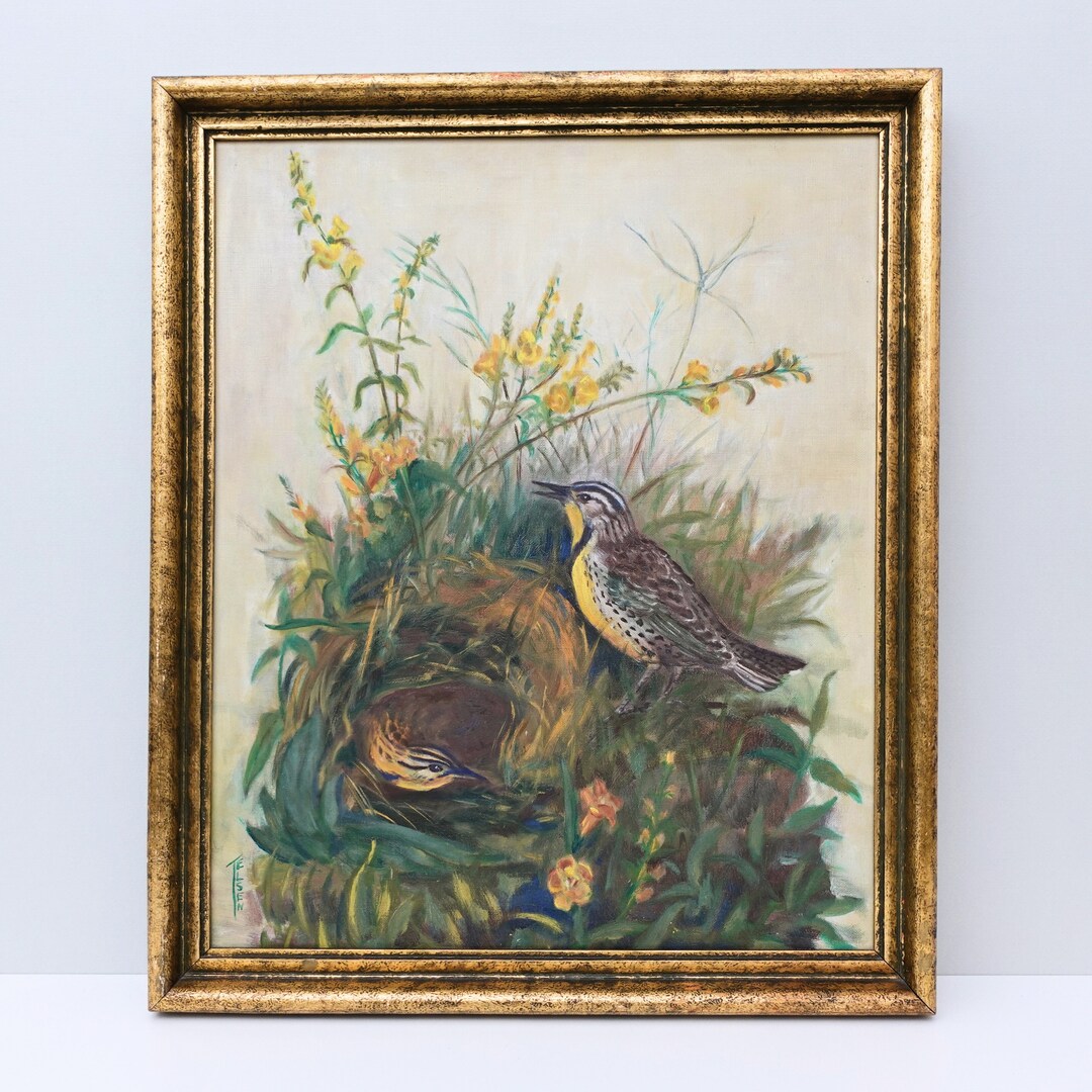 Vintage Western Meadowlark Painting: Mid-century Bird Art, Framed - Etsy