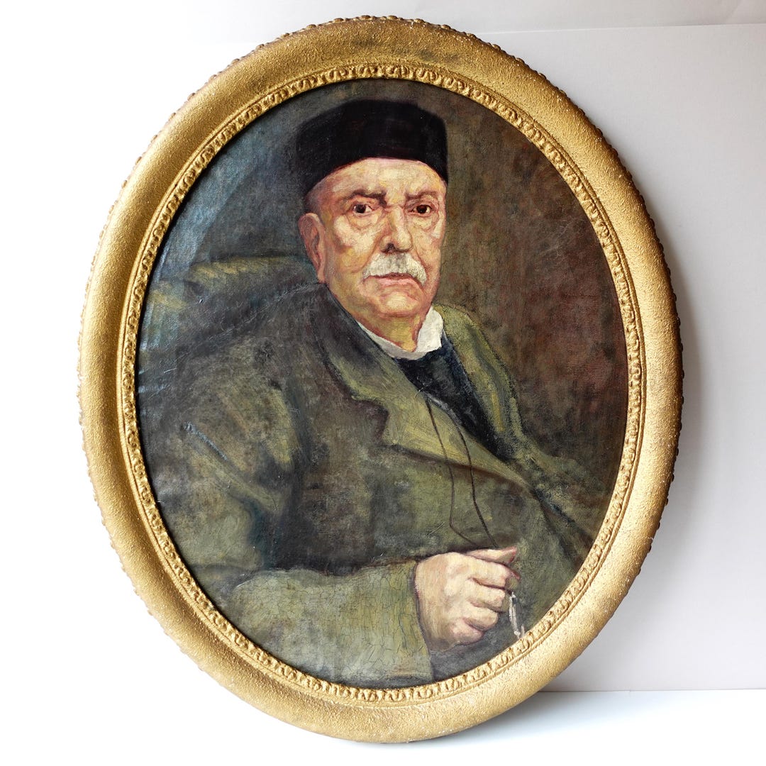Antique Dutch Portrait of a Man Oval Oil on Canvas Early 20th Century ...