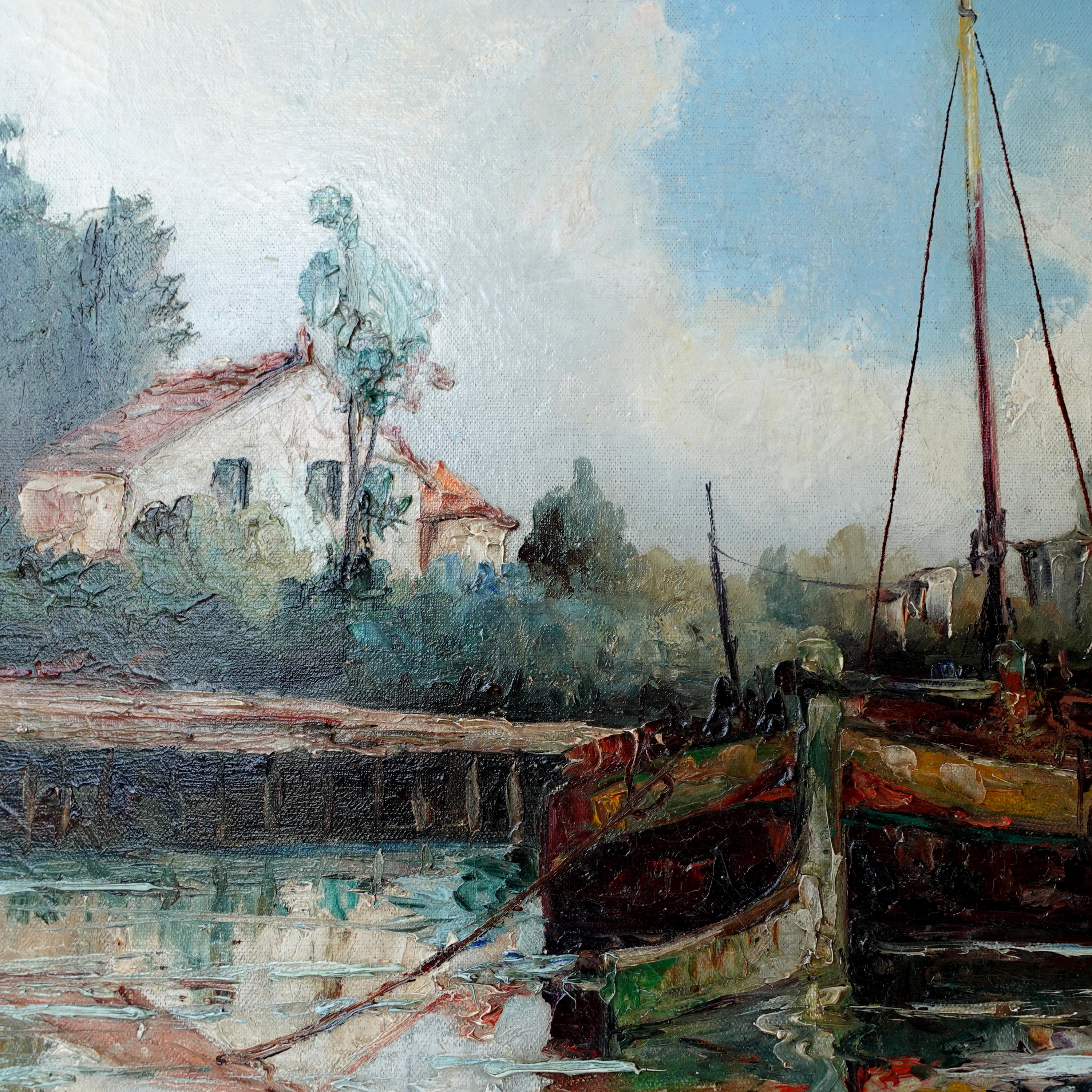 Antique French Seascape Painting Oil on Canvas by Marcel Abougit Early ...