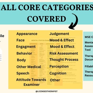 Mental Status Exam (MSE) Cheatsheet, Mental State Examination, Therapy ...