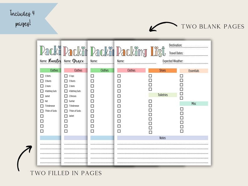 Editable Family Travel Packing List, Vacation Packing List Template ...