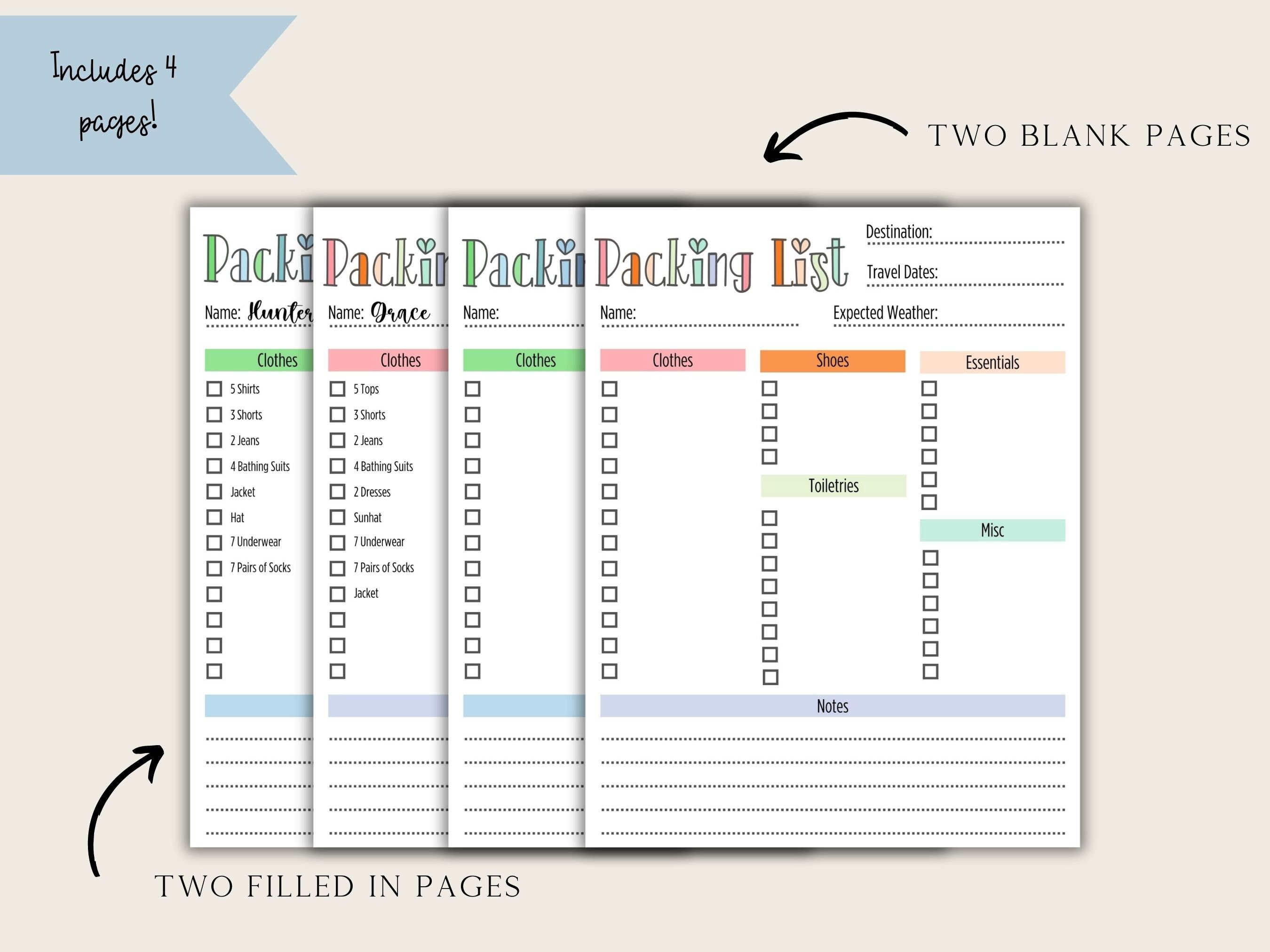 Editable Family Travel Packing List, Vacation Packing List Template ...