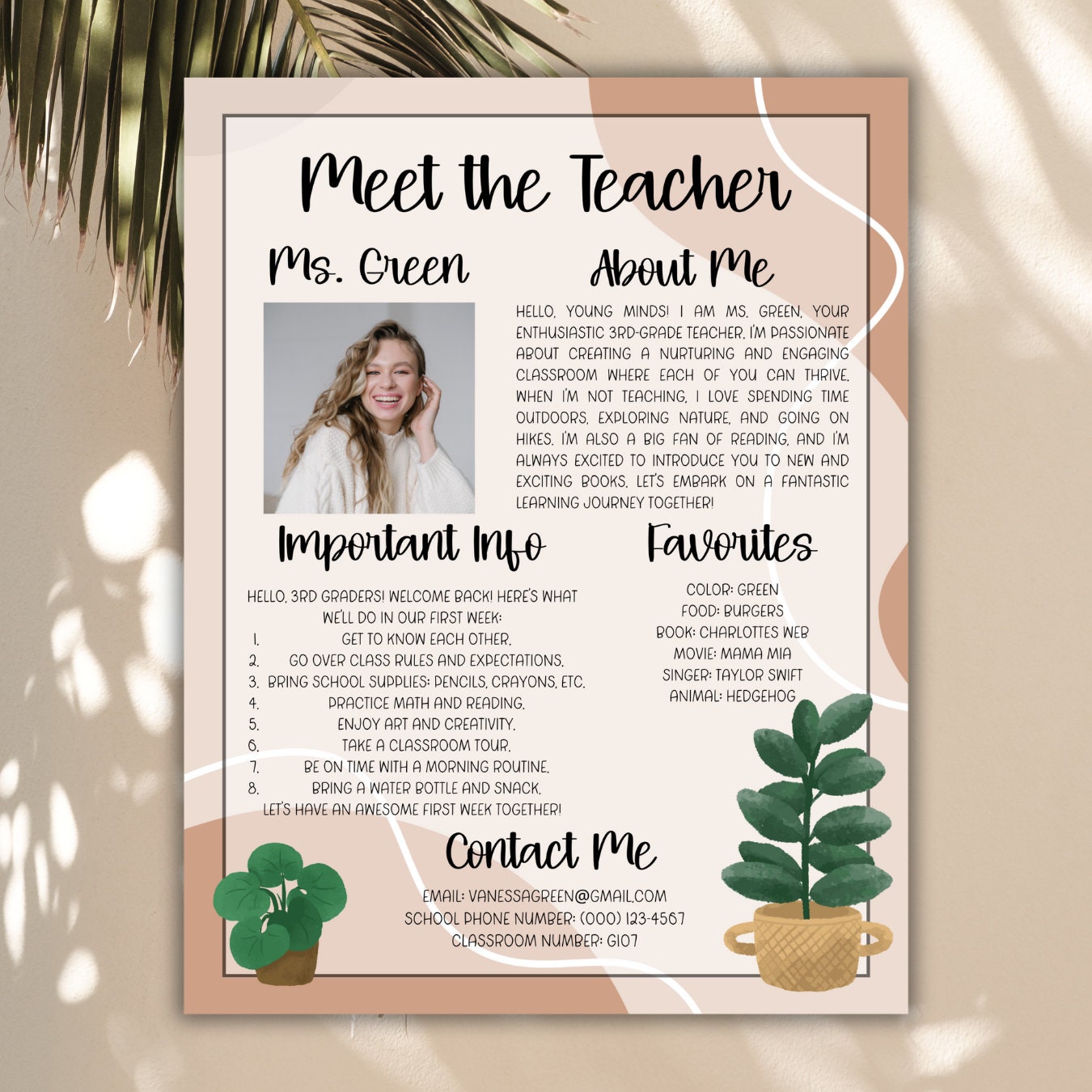 Meet the Teacher Template, Editable Teacher Printable, Back to School ...