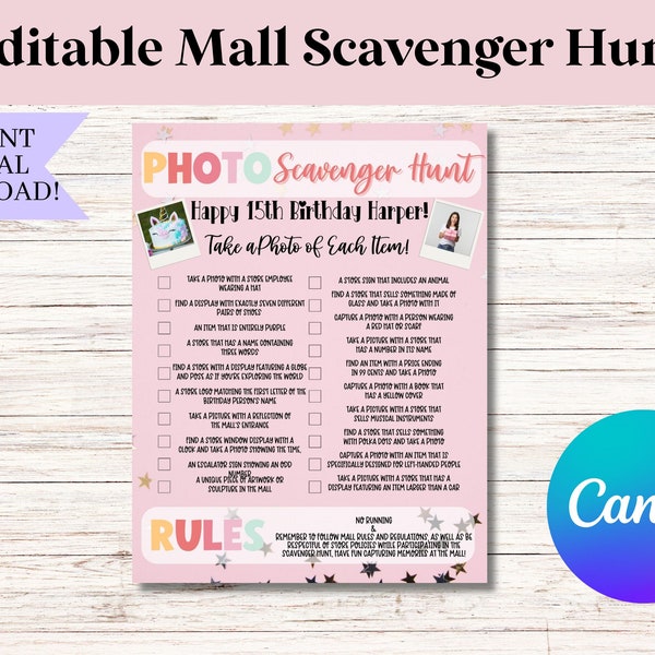 Photo Scavenger Hunt Invites for Teens Birthday - Etsy