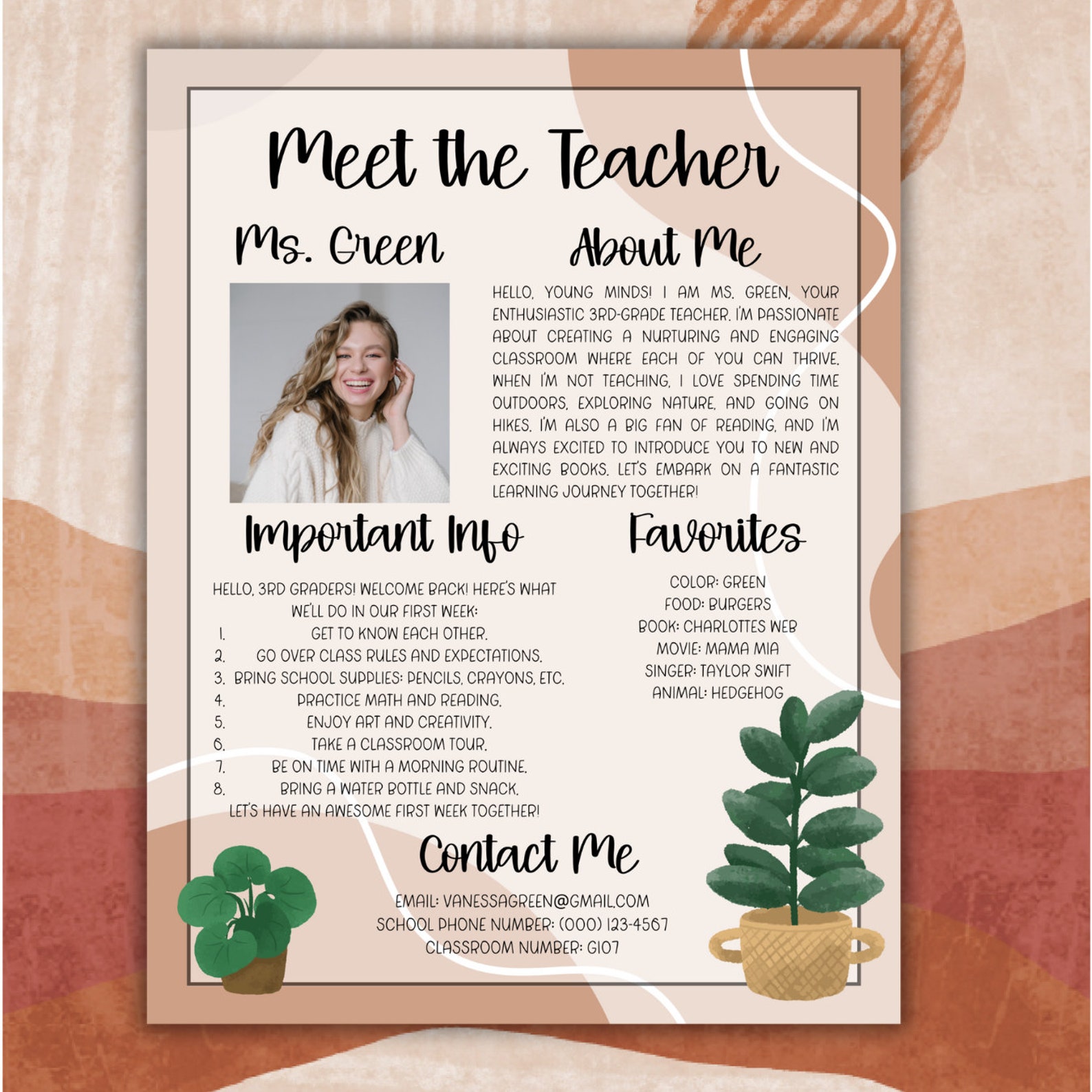 Meet the Teacher Template, Editable Teacher Printable, Back to School ...
