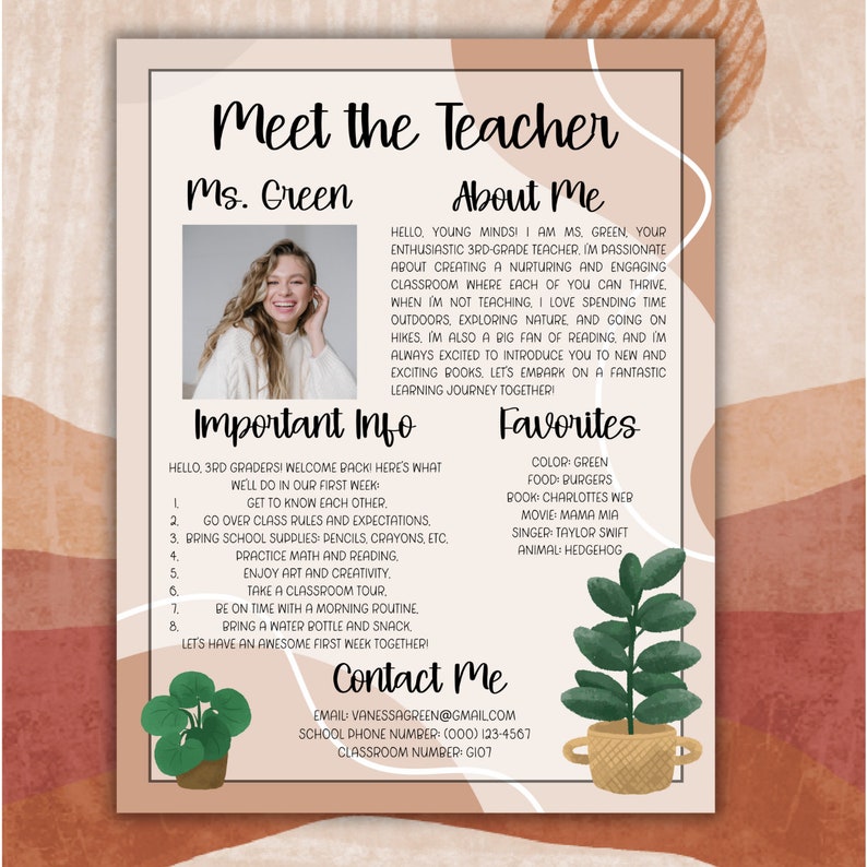 Meet the Teacher Template, Editable Teacher Printable, Back to School ...