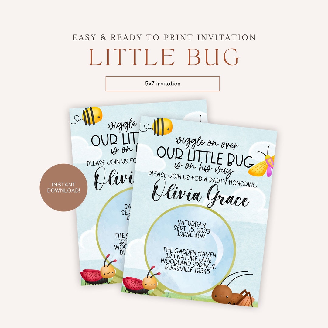 Our Little Bug Baby Shower Editable Invitation Template, Insect Baby ...