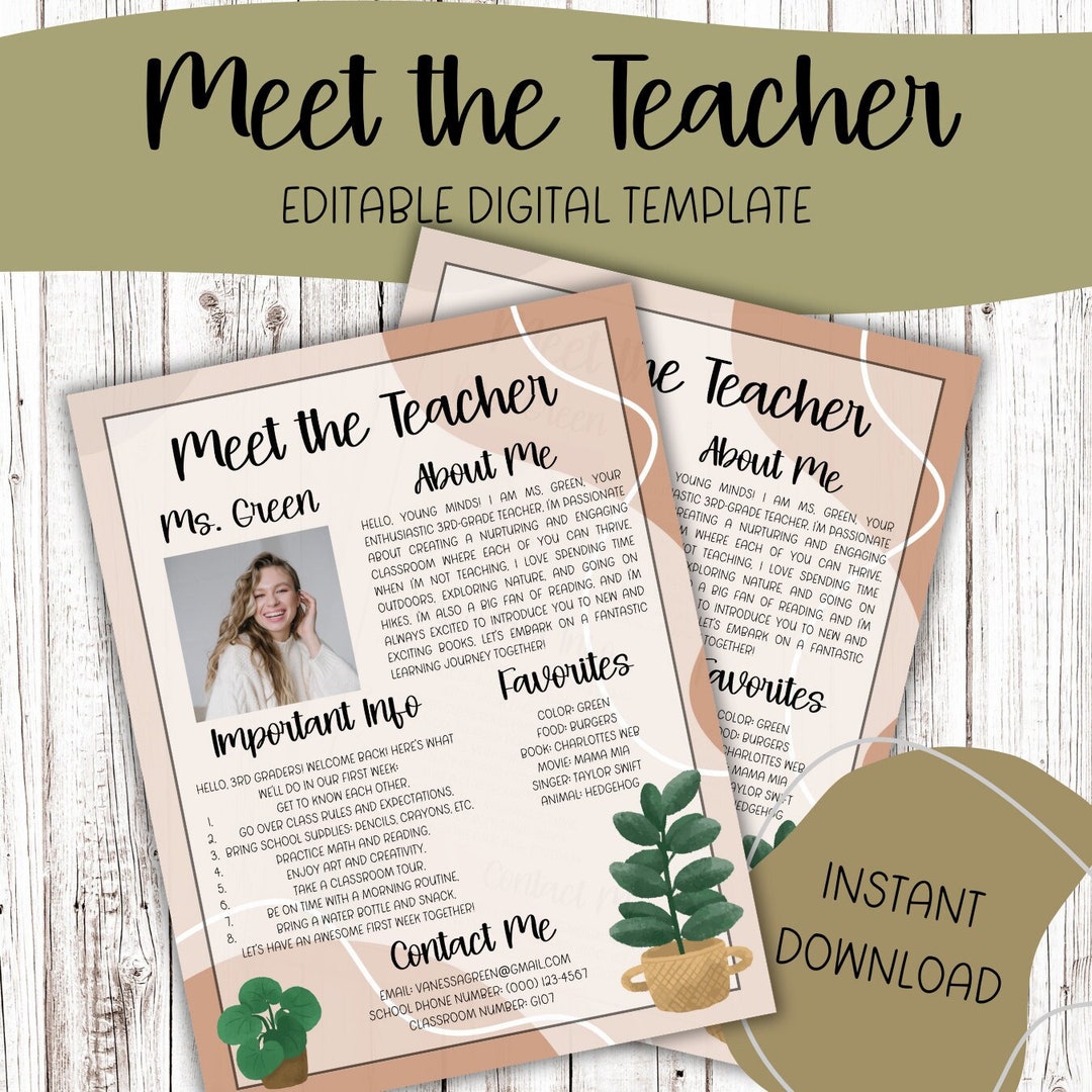 Meet the Teacher Template, Editable Teacher Printable, Back to School ...