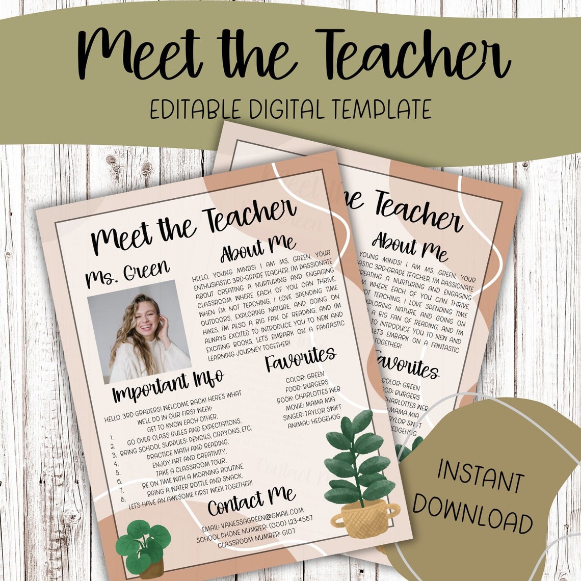 Meet the Teacher Template, Editable Teacher Printable, Back to School ...