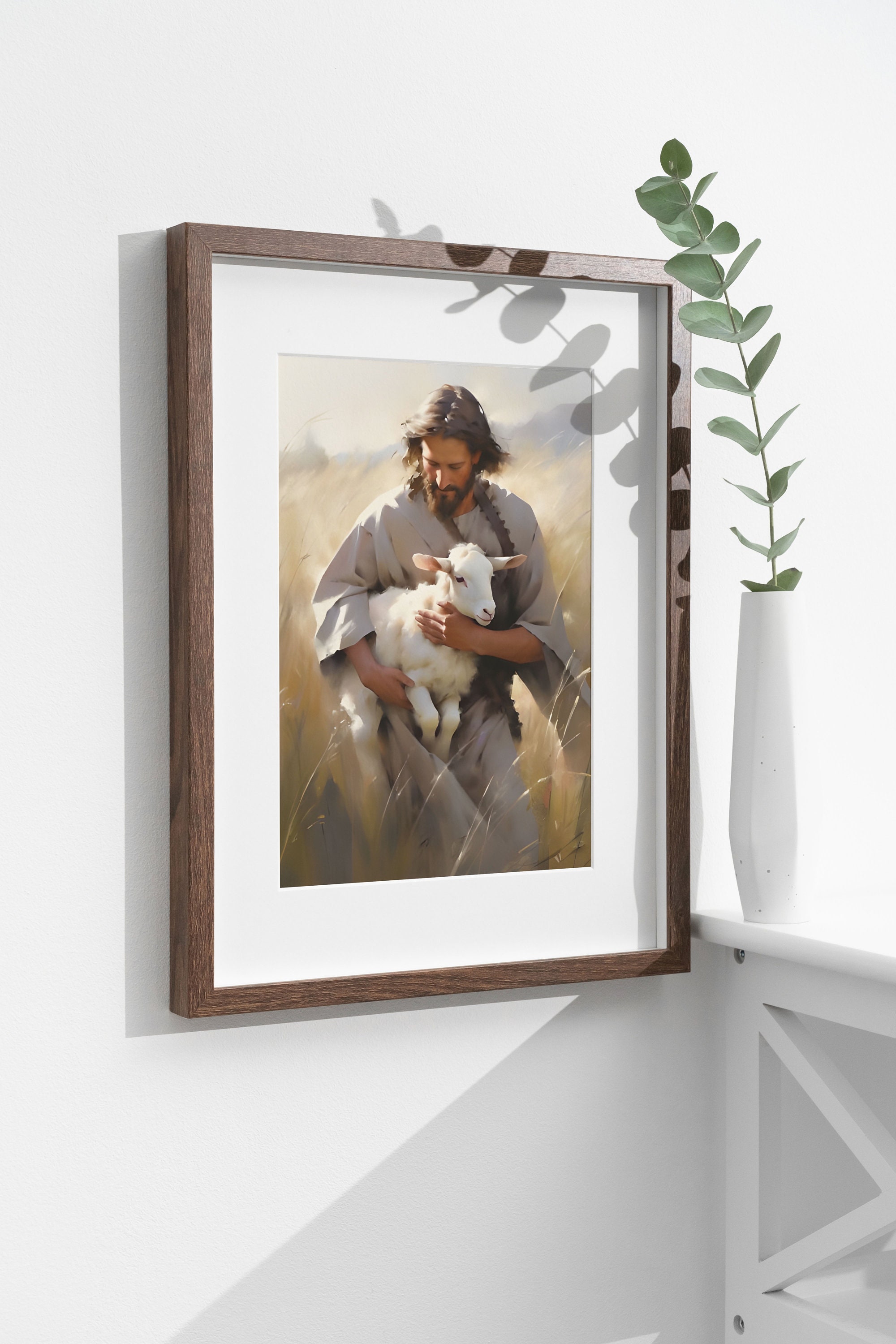 Jesus the Good Shepherd Portrait - the Lost Sheep Art Print, Christian ...