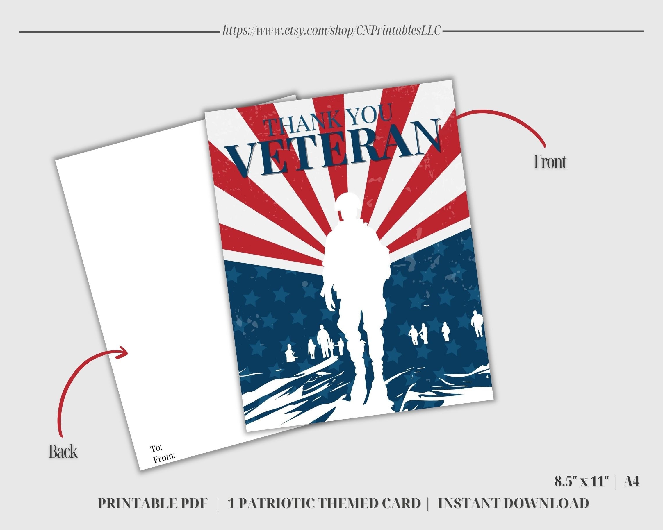 Veteran Thank You Card, Printable, Instant Download, Digital File, PDF ...