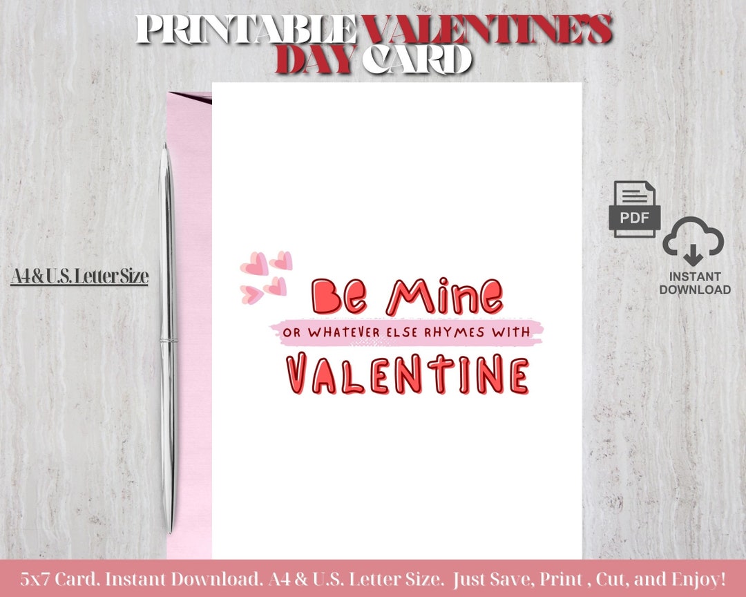 Cute Be Mine Valentine's Day Card, Printable, Instant Download, Digital ...