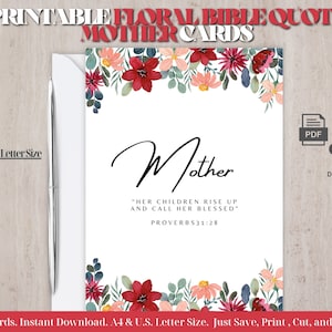 Printable Floral Mother's Day Card Set: Christian Bible Quote (PDF, 5x7 ...