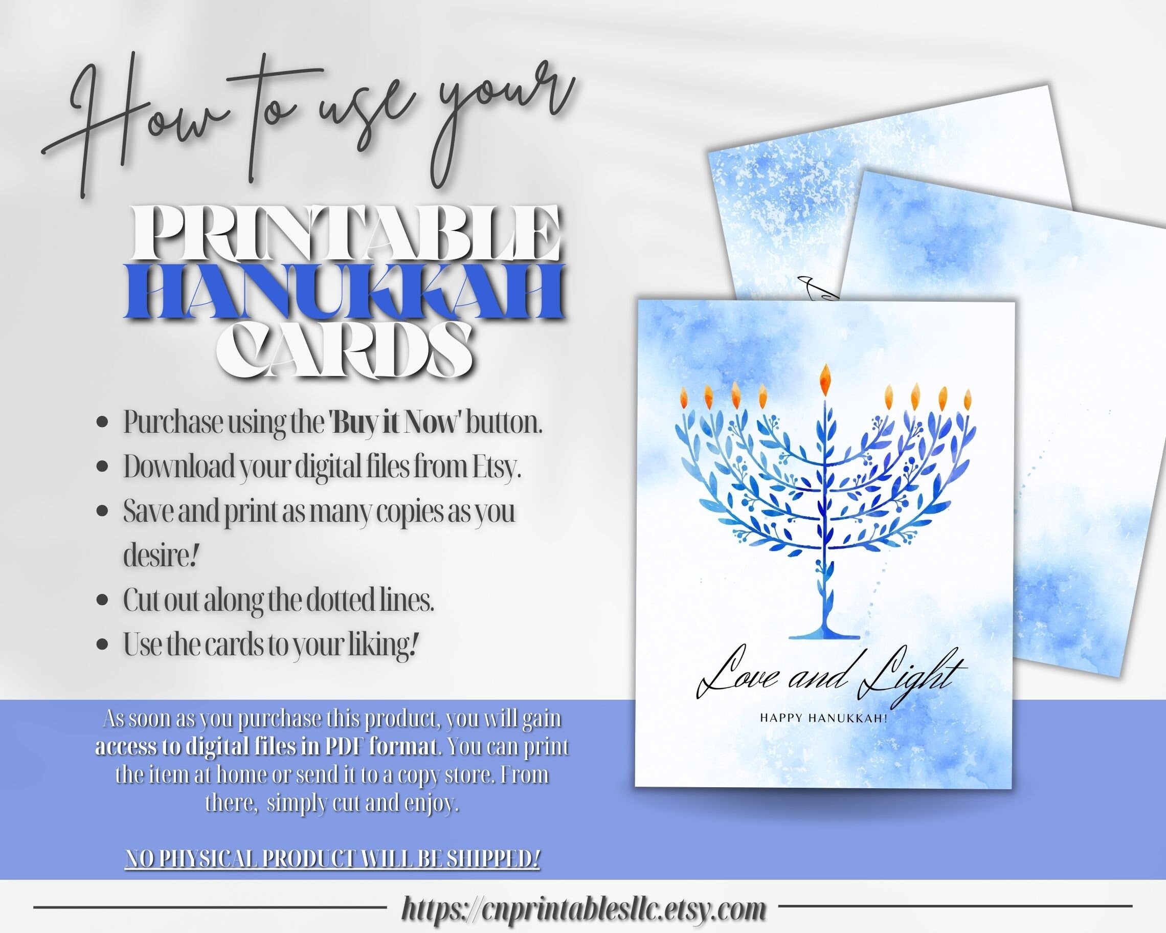 Elegant Hanukkah Card, Printable, Instant Download, Digital File, PDF ...