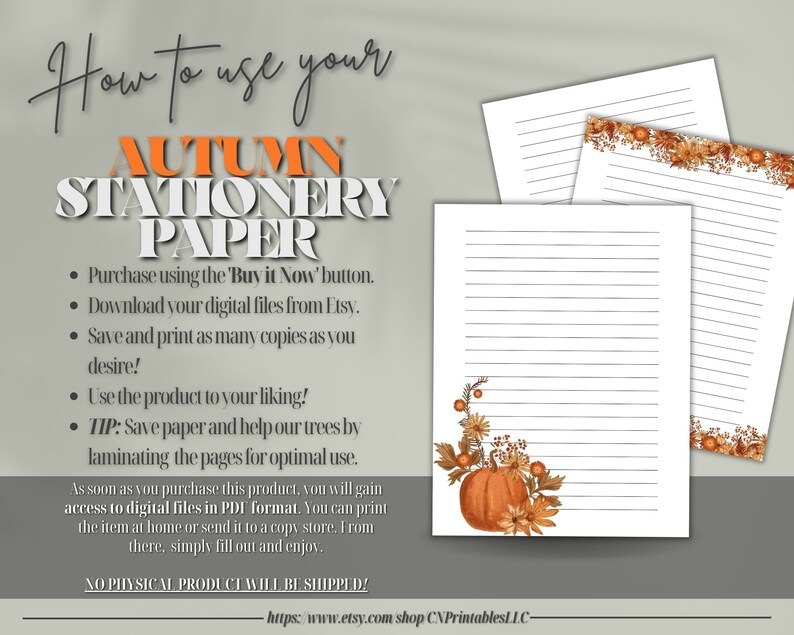 Autumn Stationery Paper Set of 6, Printable, Journal, Fall, Digital ...