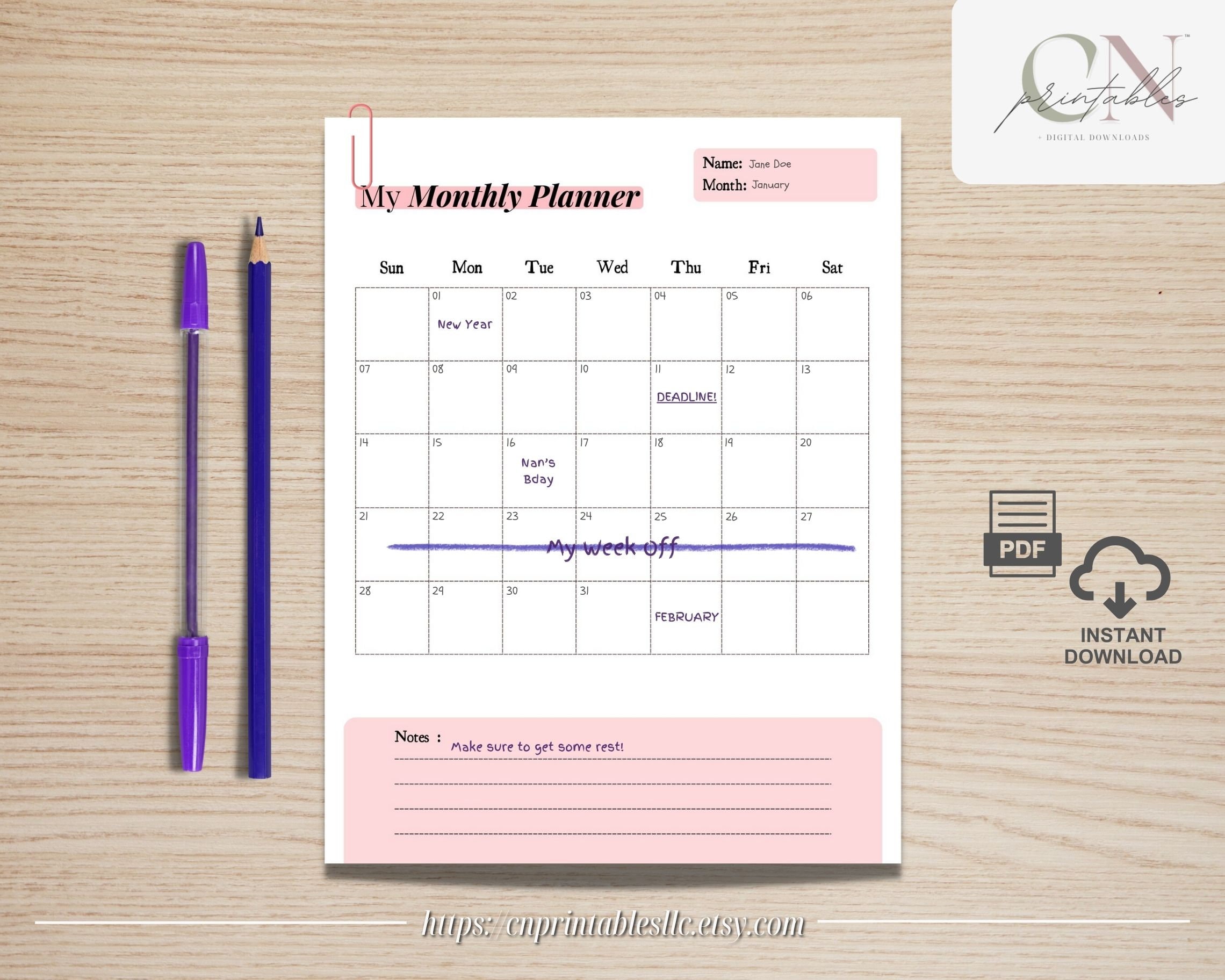 My Monthly Planner Template, Month at a Glance, Printable Blank ...