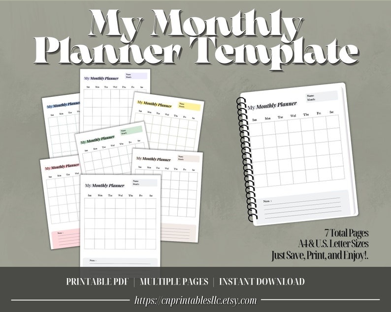 My Monthly Planner Template, Month at a Glance, Printable Blank ...