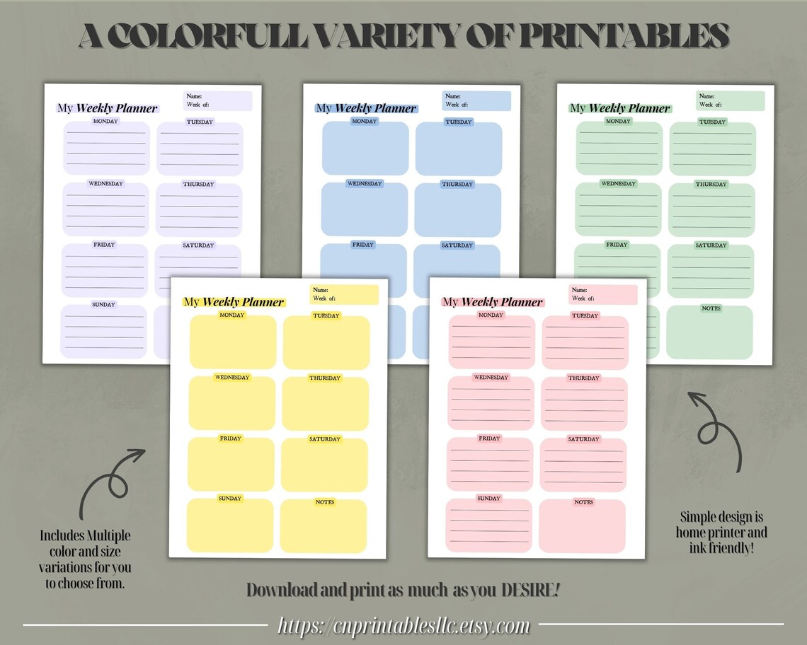 My Weekly Planner Template, Week at a Glance, Printable Organizer, A4 ...